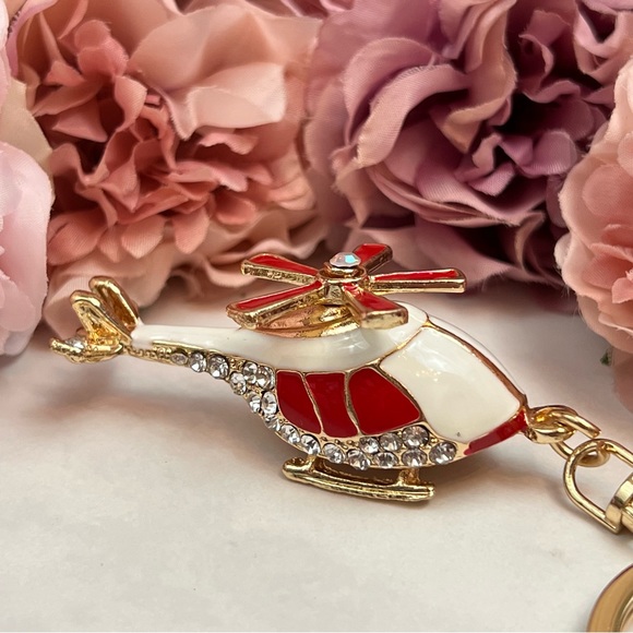 Accessories | Whimsical Red And White Crystal Helicopter Keychain Charm ...